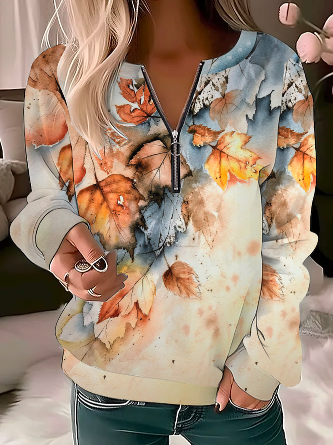 Half Zip Maple Leaf Casual Sweatshirt | Zolucky_usapp