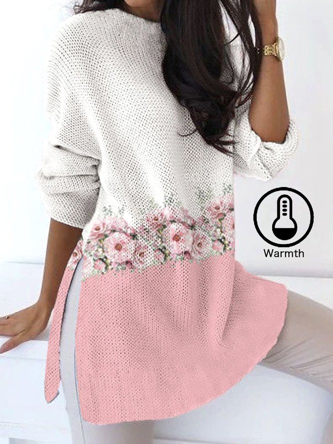 Crew Neck Floral Yarn Wool Yarn Casual Sweater Zolucky Usapp
