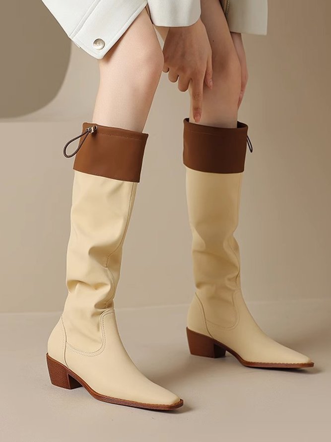 Women Minimalist Color Block Block Heel Straight Boots | Zolucky_usapp